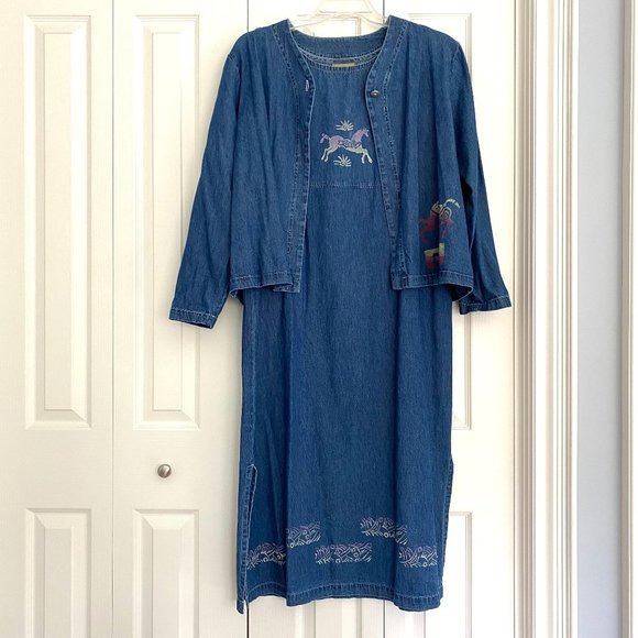 Blue Cactus | Dresses | Vintage Blue Cactus Denim Jumper Dress Jacket ...